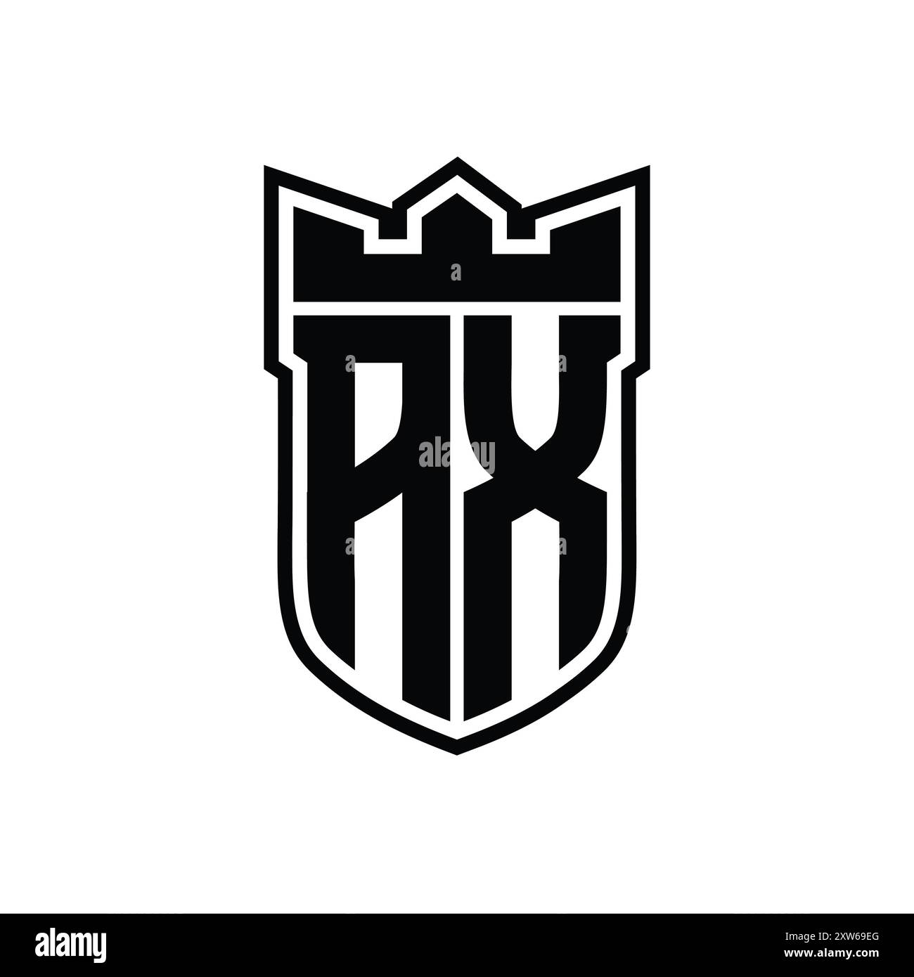 AX Letter logo with shield shape with geometric crown inside black ...