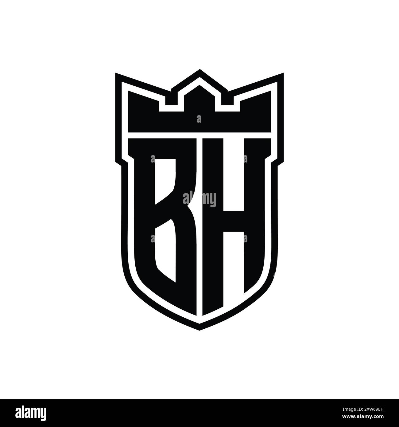 BH Letter logo with shield shape with geometric crown inside black ...