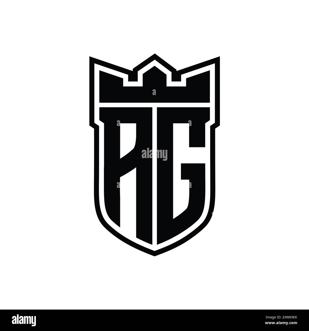 AG Letter logo with shield shape with geometric crown inside black ...