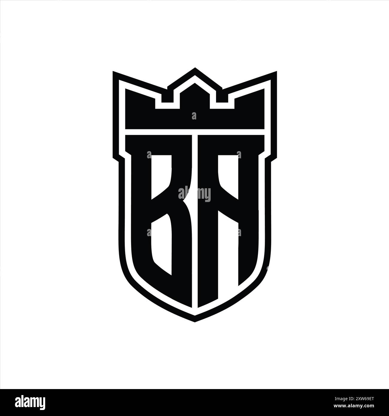 BA Letter logo with shield shape with geometric crown inside black ...