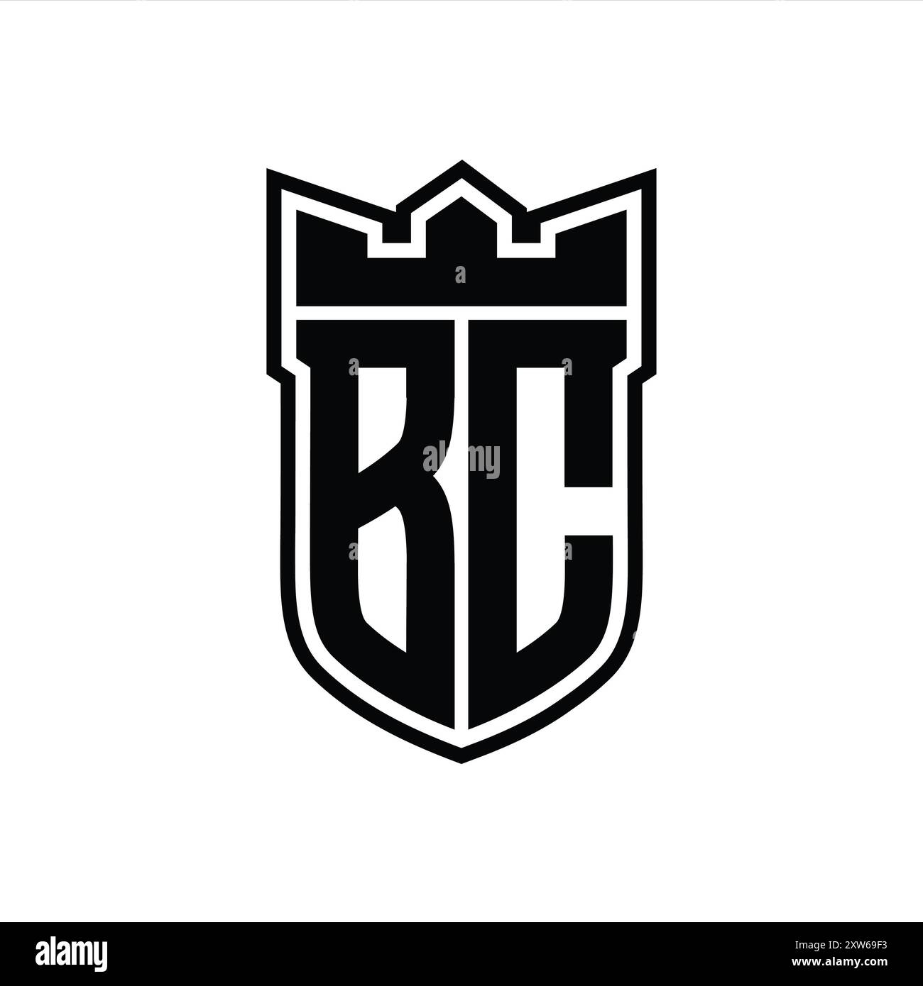 BC Letter logo with shield shape with geometric crown inside black ...