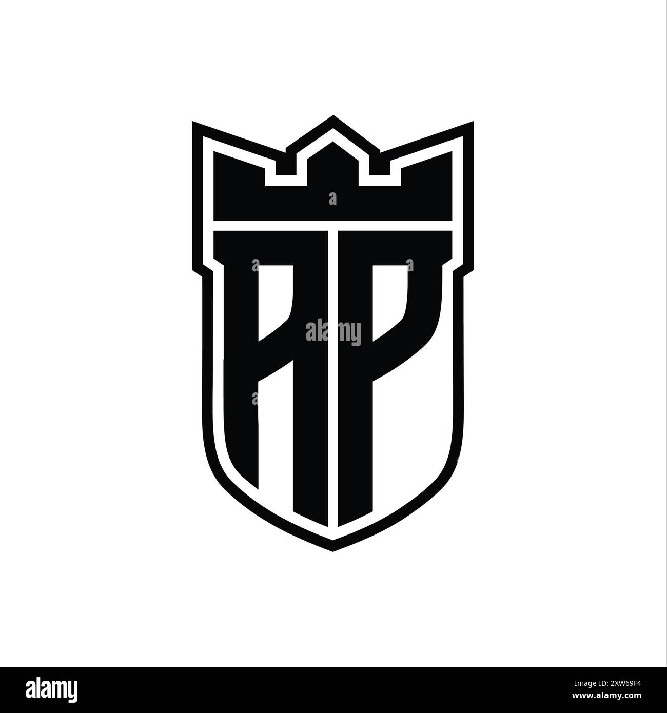 AP Letter logo with shield shape with geometric crown inside black ...