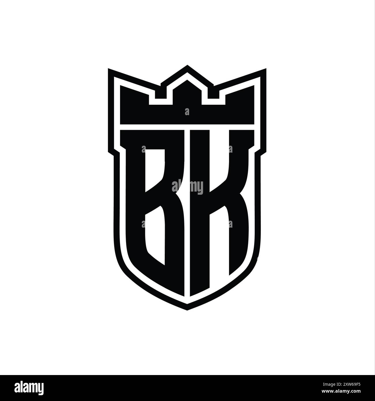 BK Letter logo with shield shape with geometric crown inside black ...