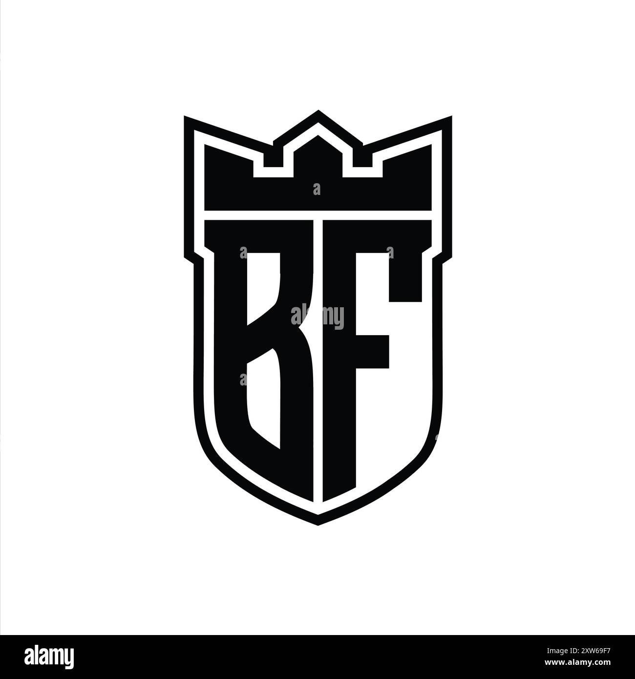 BF Letter logo with shield shape with geometric crown inside black ...