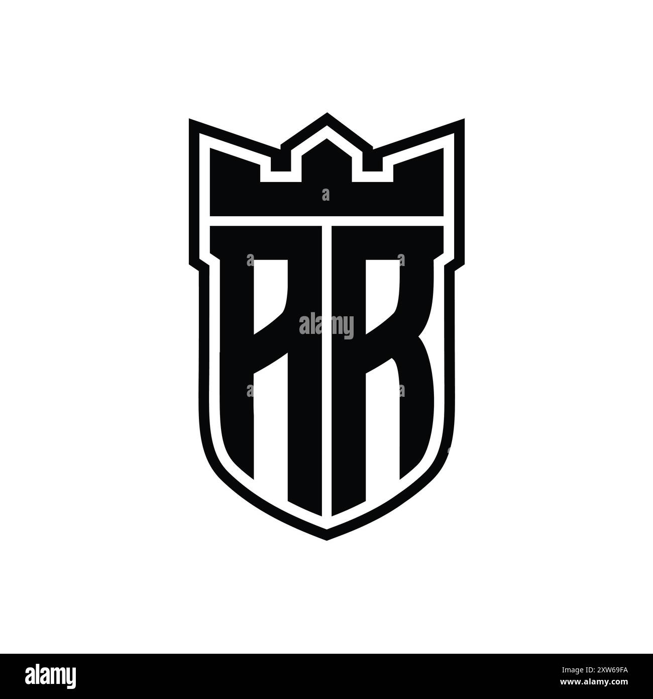 AR Letter logo with shield shape with geometric crown inside black ...