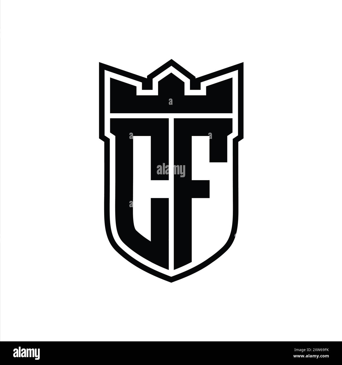 CF Letter logo with shield shape with geometric crown inside black ...