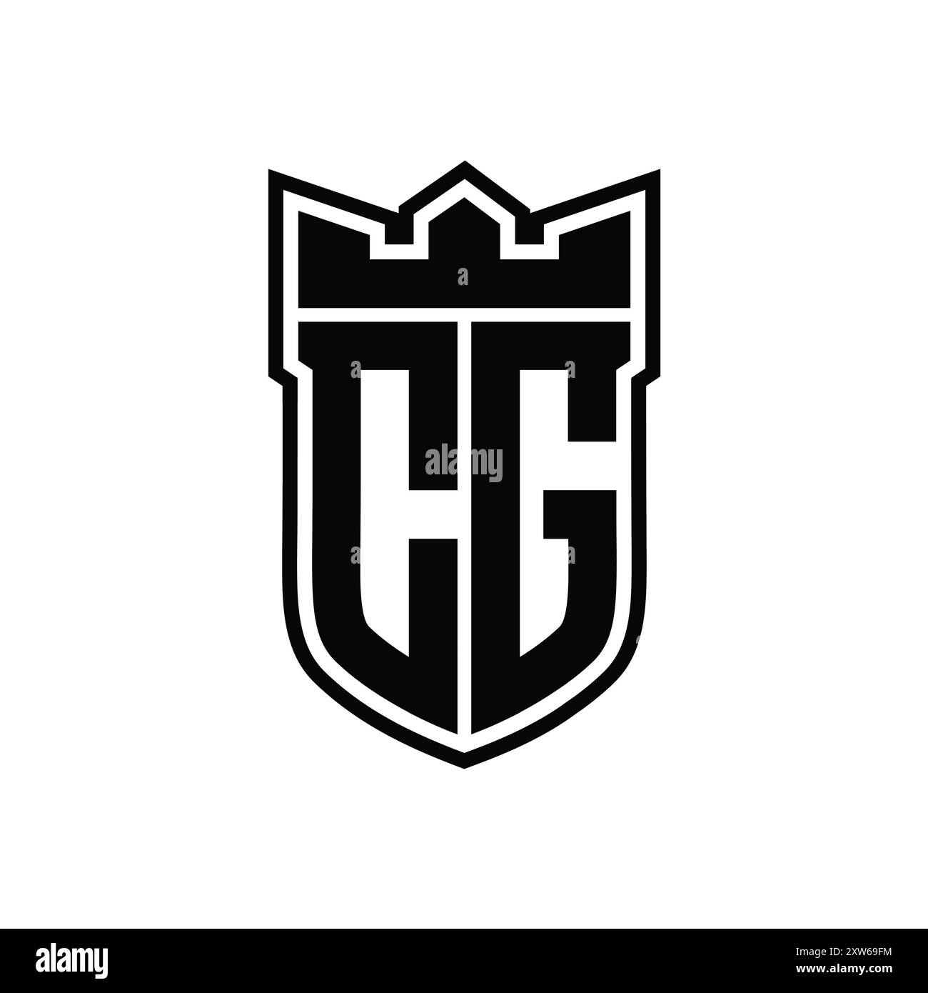 CG Letter logo with shield shape with geometric crown inside black ...