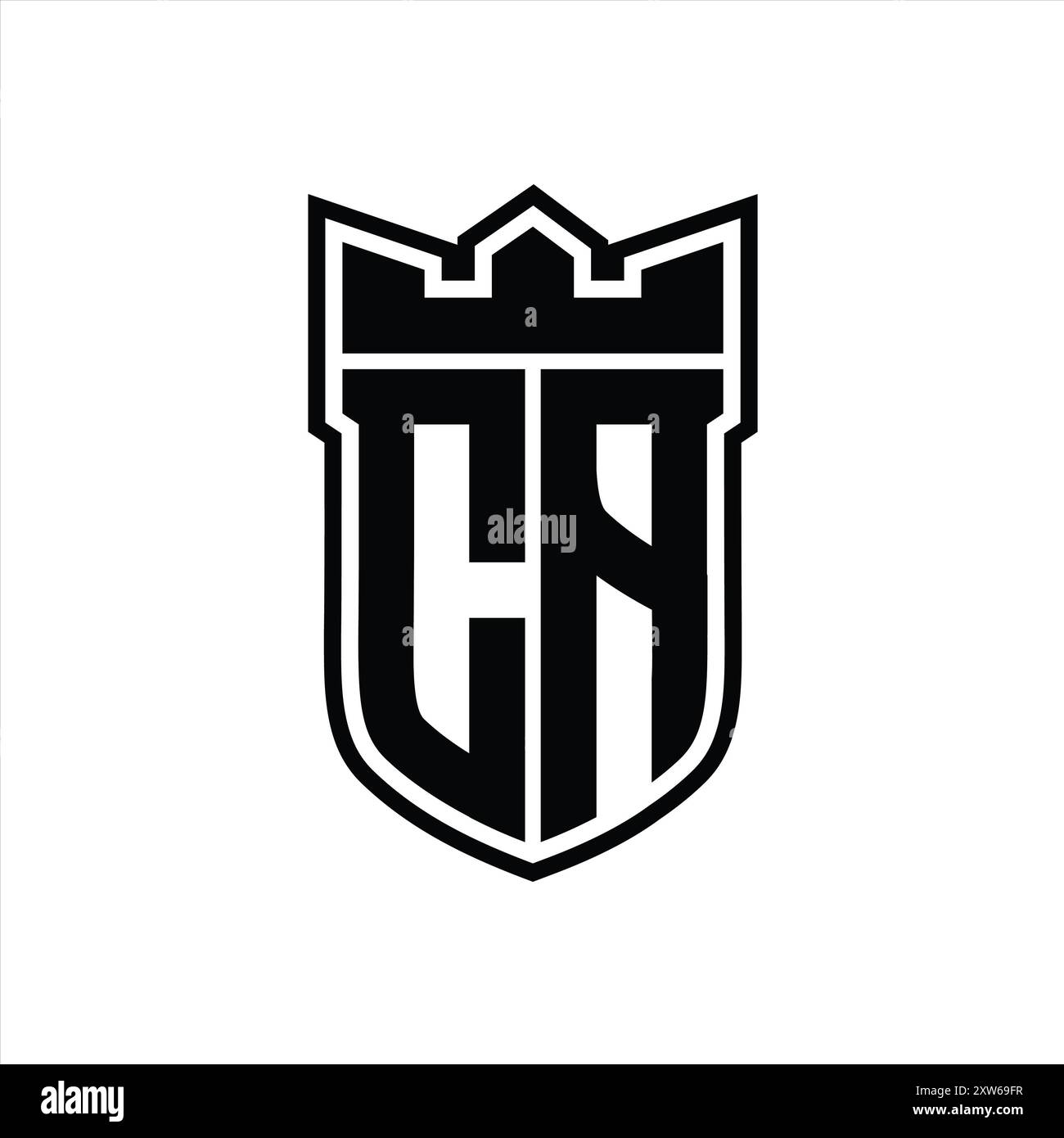 CA Letter logo with shield shape with geometric crown inside black ...