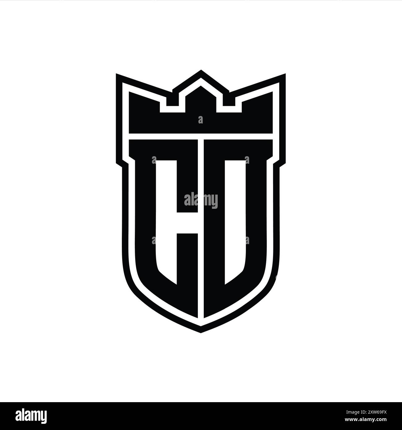 CD Letter logo with shield shape with geometric crown inside black ...