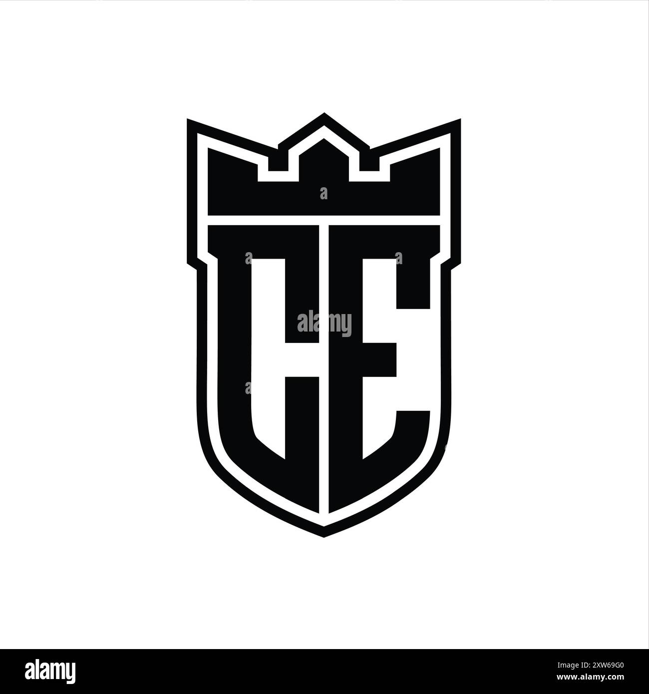 CE Letter logo with shield shape with geometric crown inside black ...