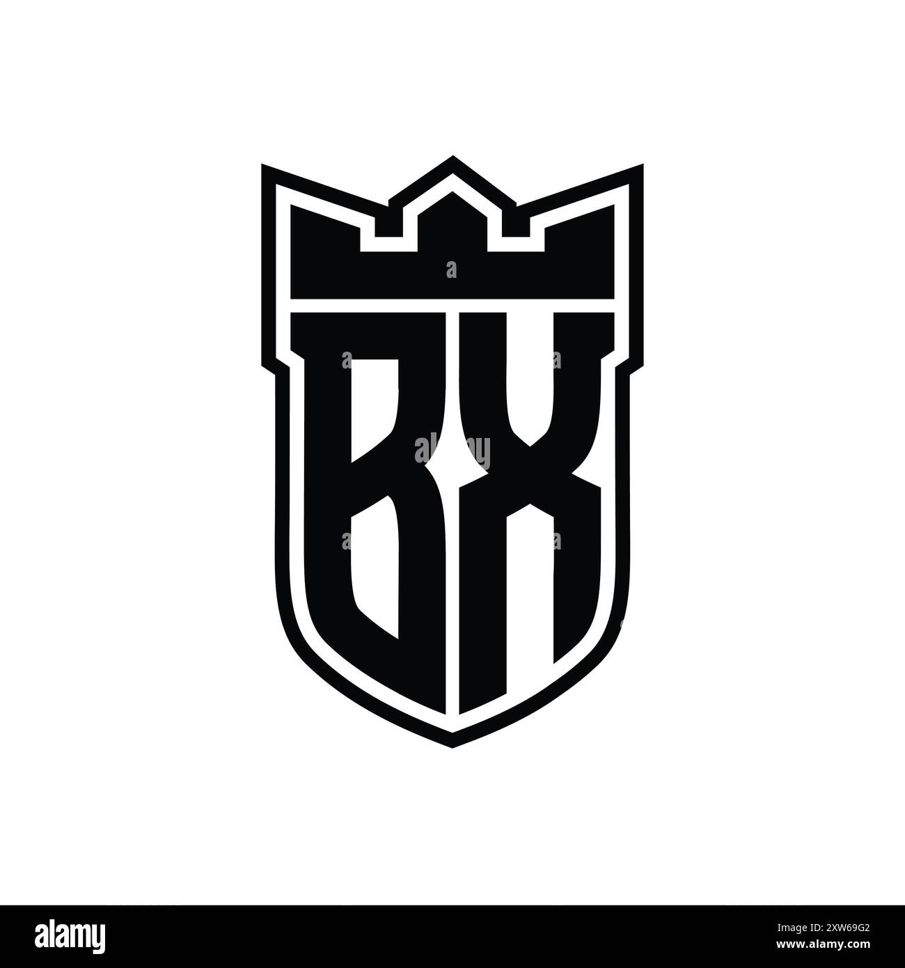 BX Letter logo with shield shape with geometric crown inside black ...