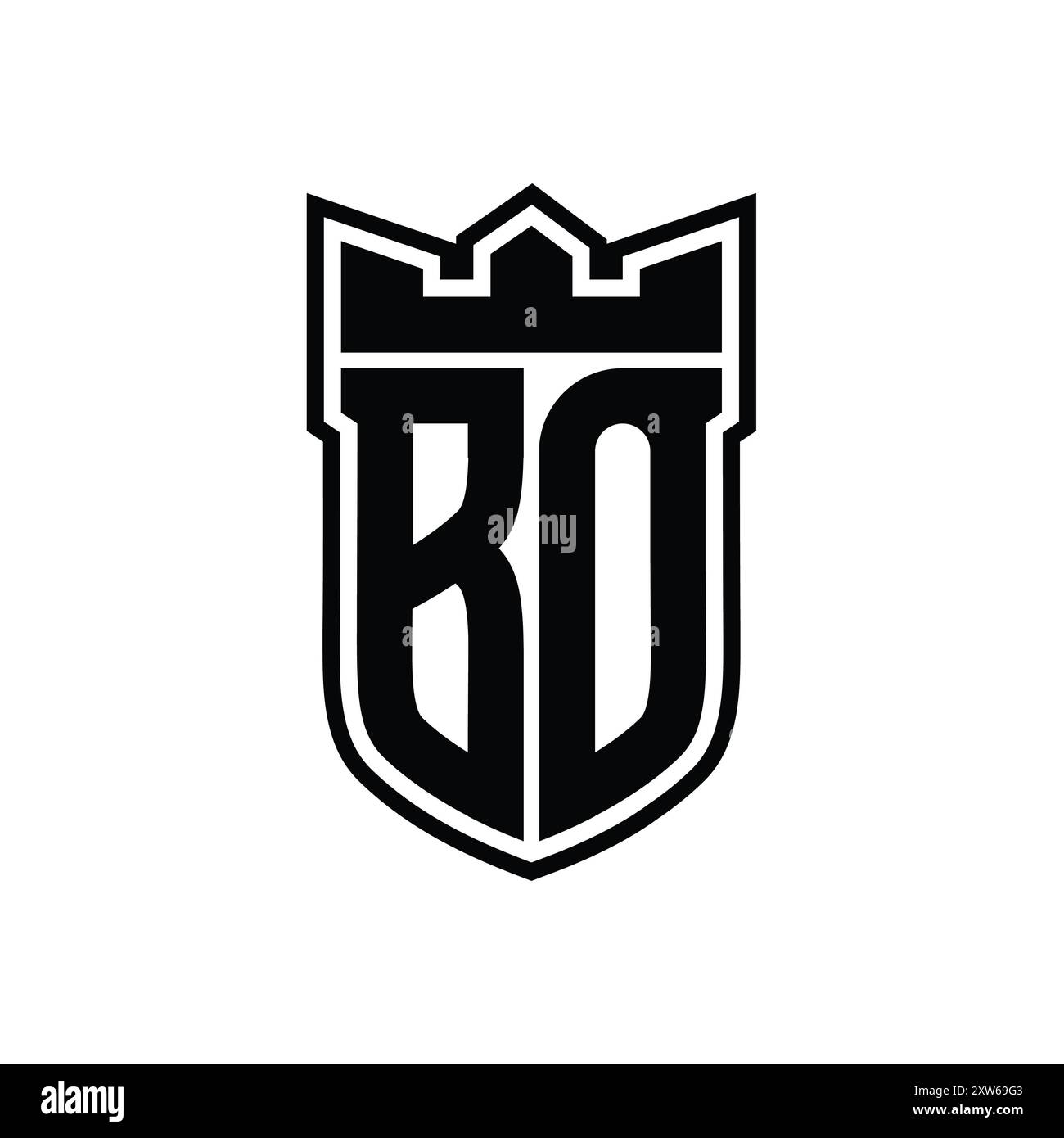 BO Letter logo with shield shape with geometric crown inside black ...