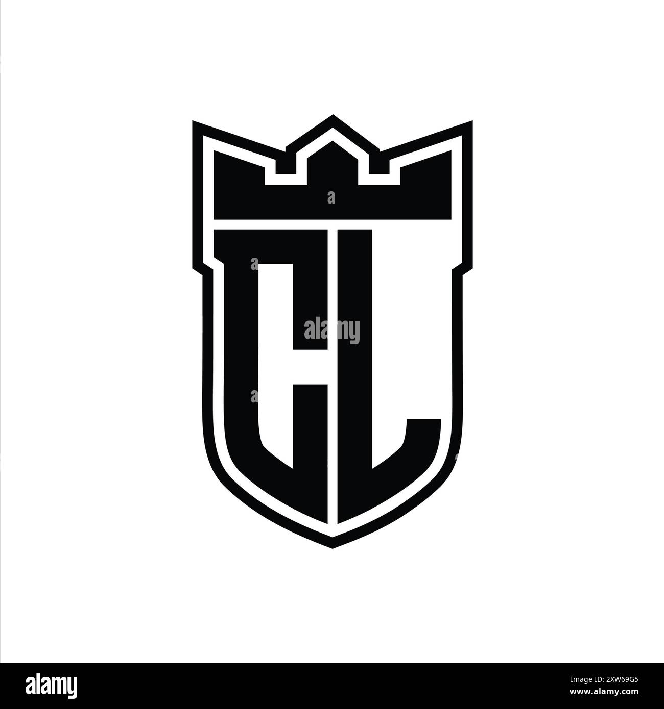 CL Letter logo with shield shape with geometric crown inside black ...