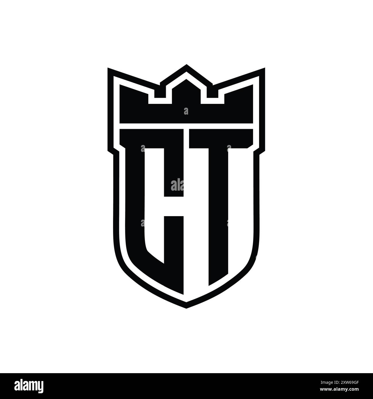 CT Letter logo with shield shape with geometric crown inside black ...