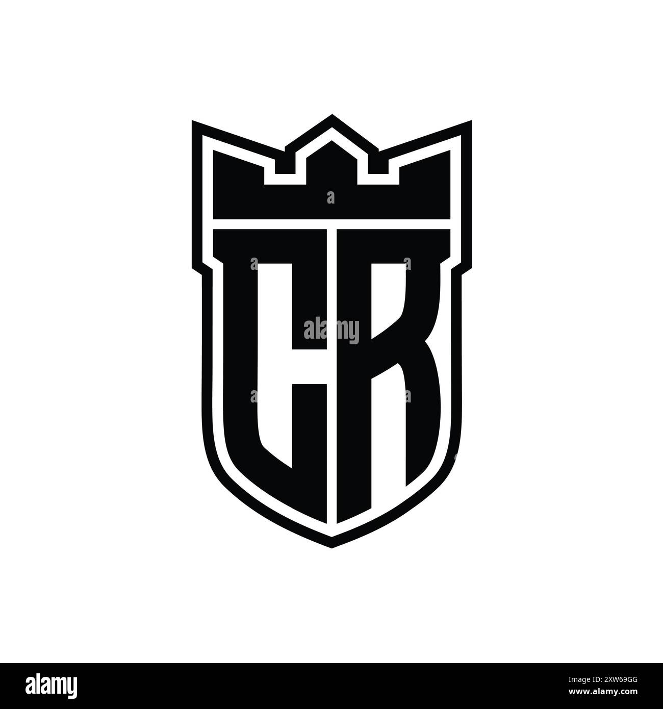CR Letter logo with shield shape with geometric crown inside black ...