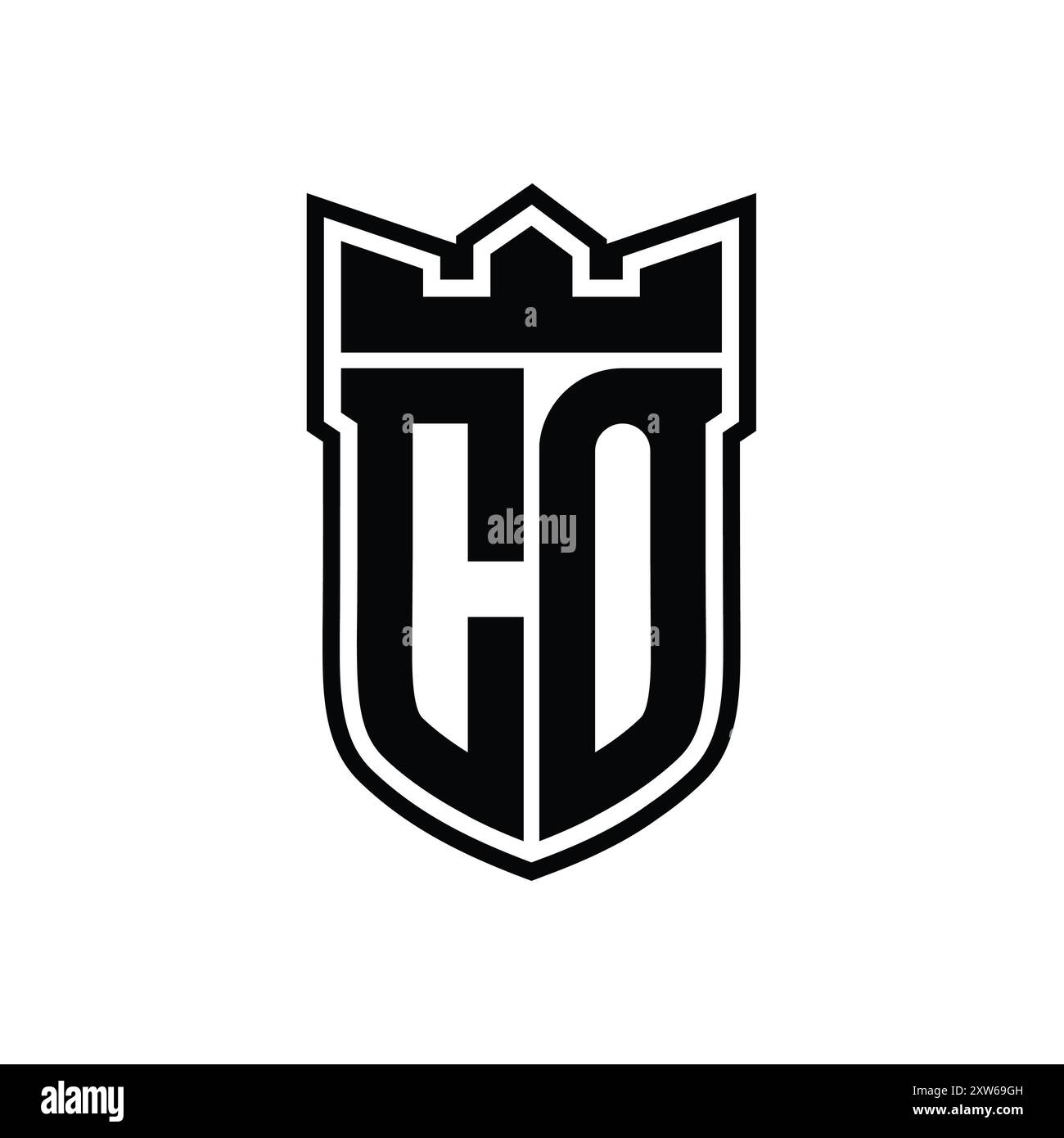 CO Letter logo with shield shape with geometric crown inside black ...