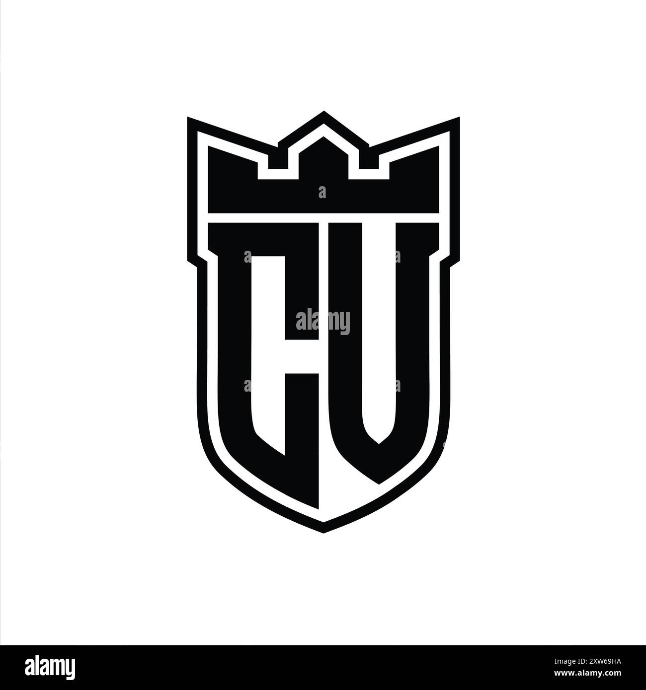 CV Letter logo with shield shape with geometric crown inside black ...