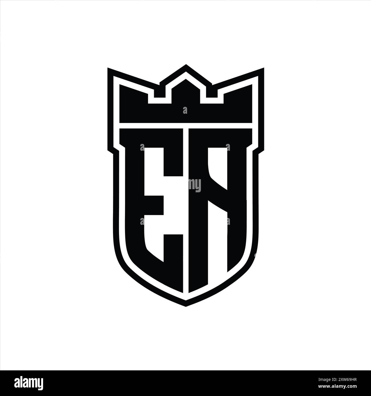EA Letter logo with shield shape with geometric crown inside black ...