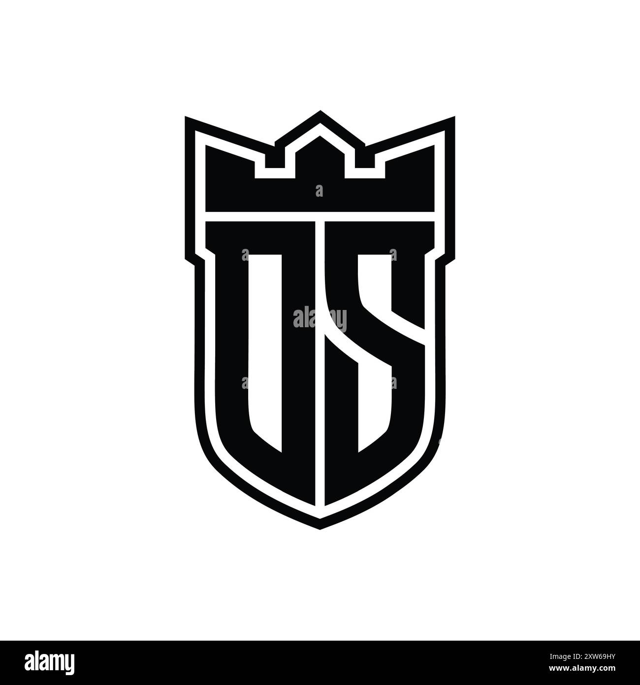 DS Letter logo with shield shape with geometric crown inside black ...