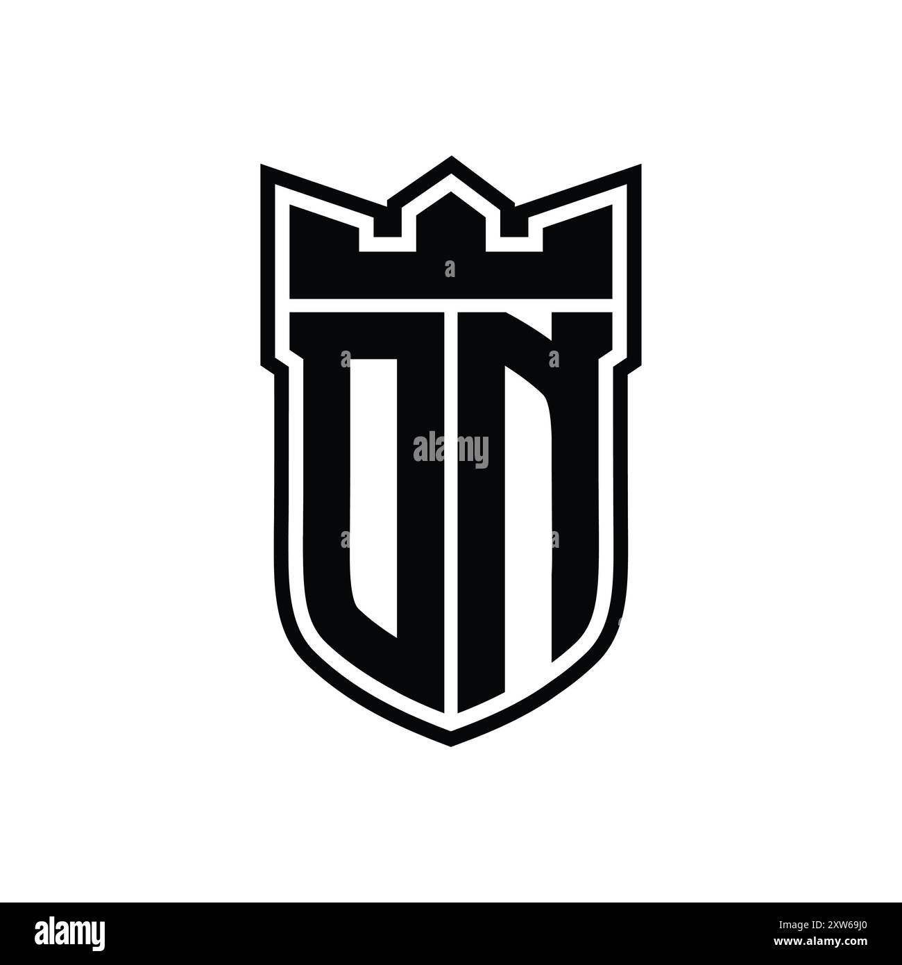 DN Letter logo with shield shape with geometric crown inside black ...