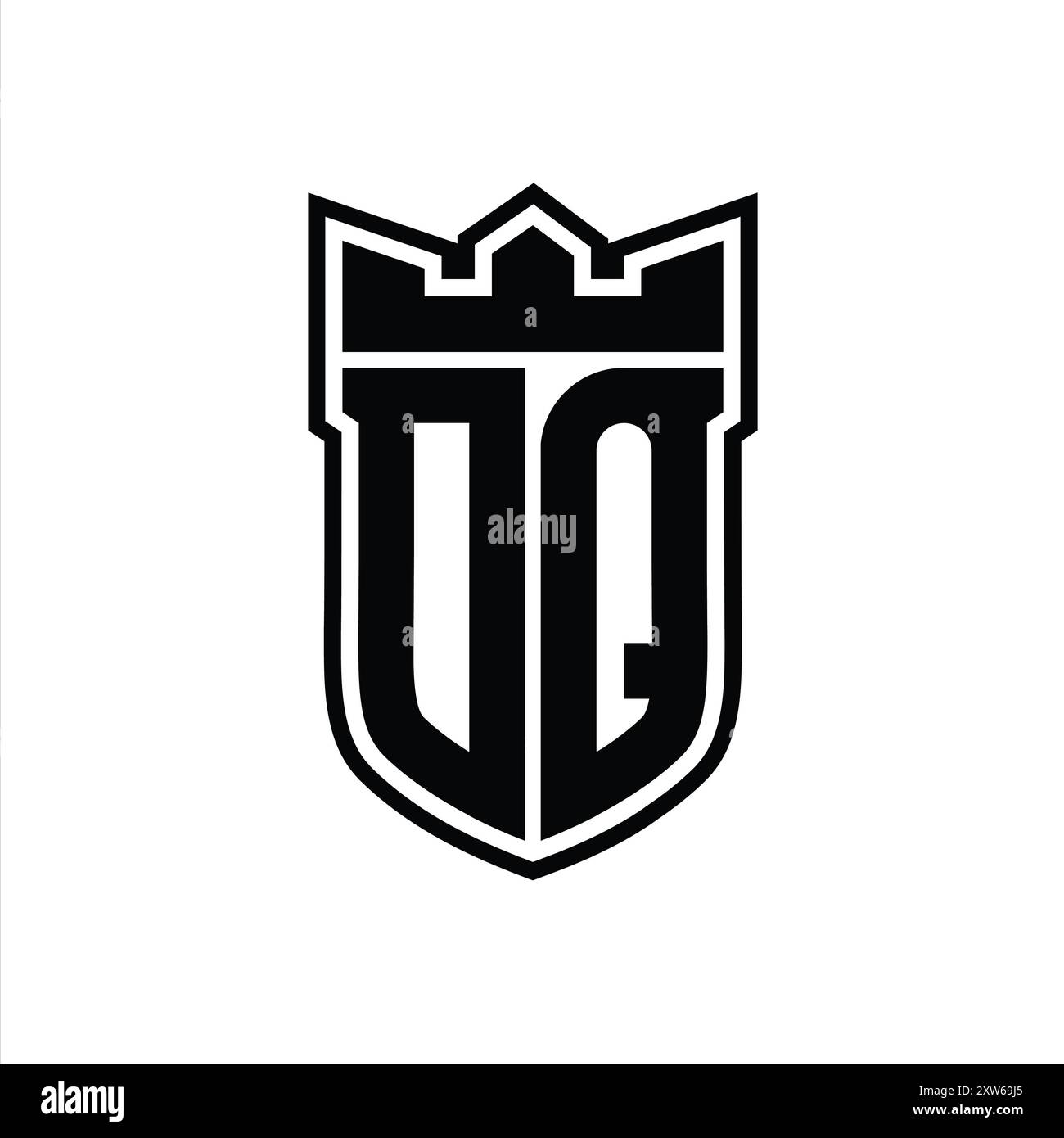 DQ Letter logo with shield shape with geometric crown inside black ...