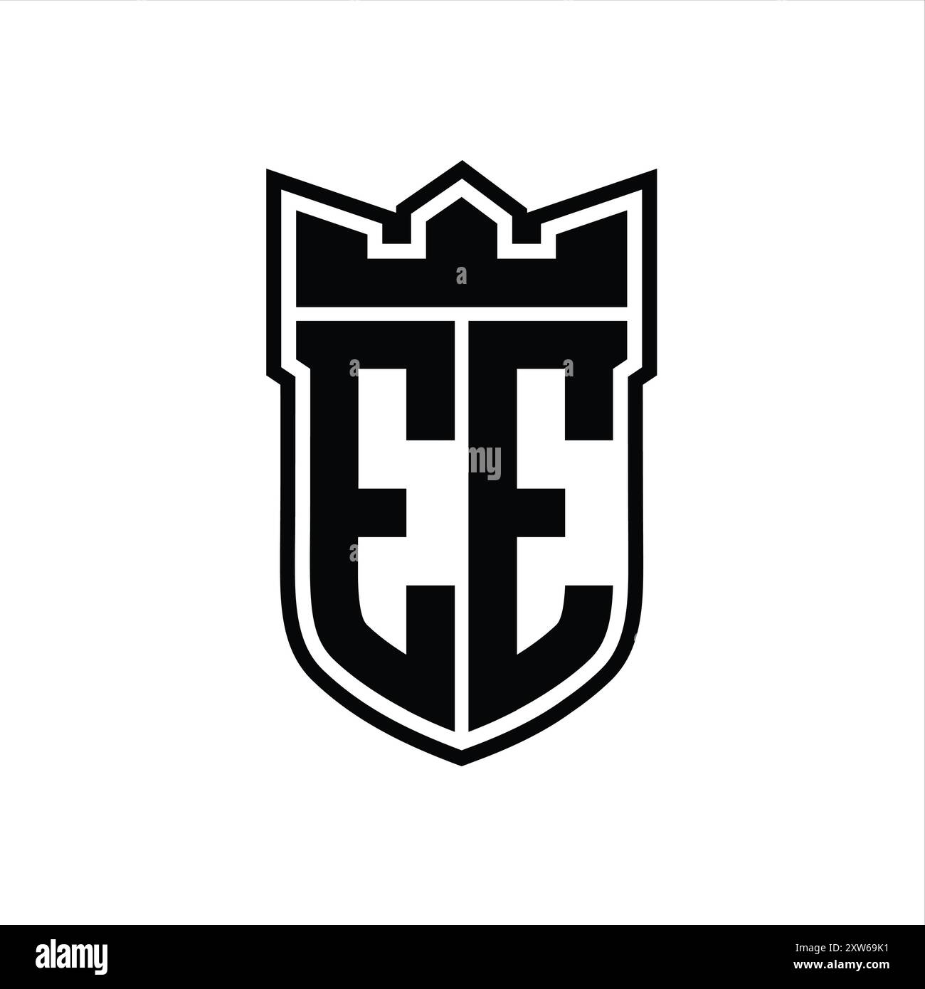 EE Letter logo with shield shape with geometric crown inside black ...