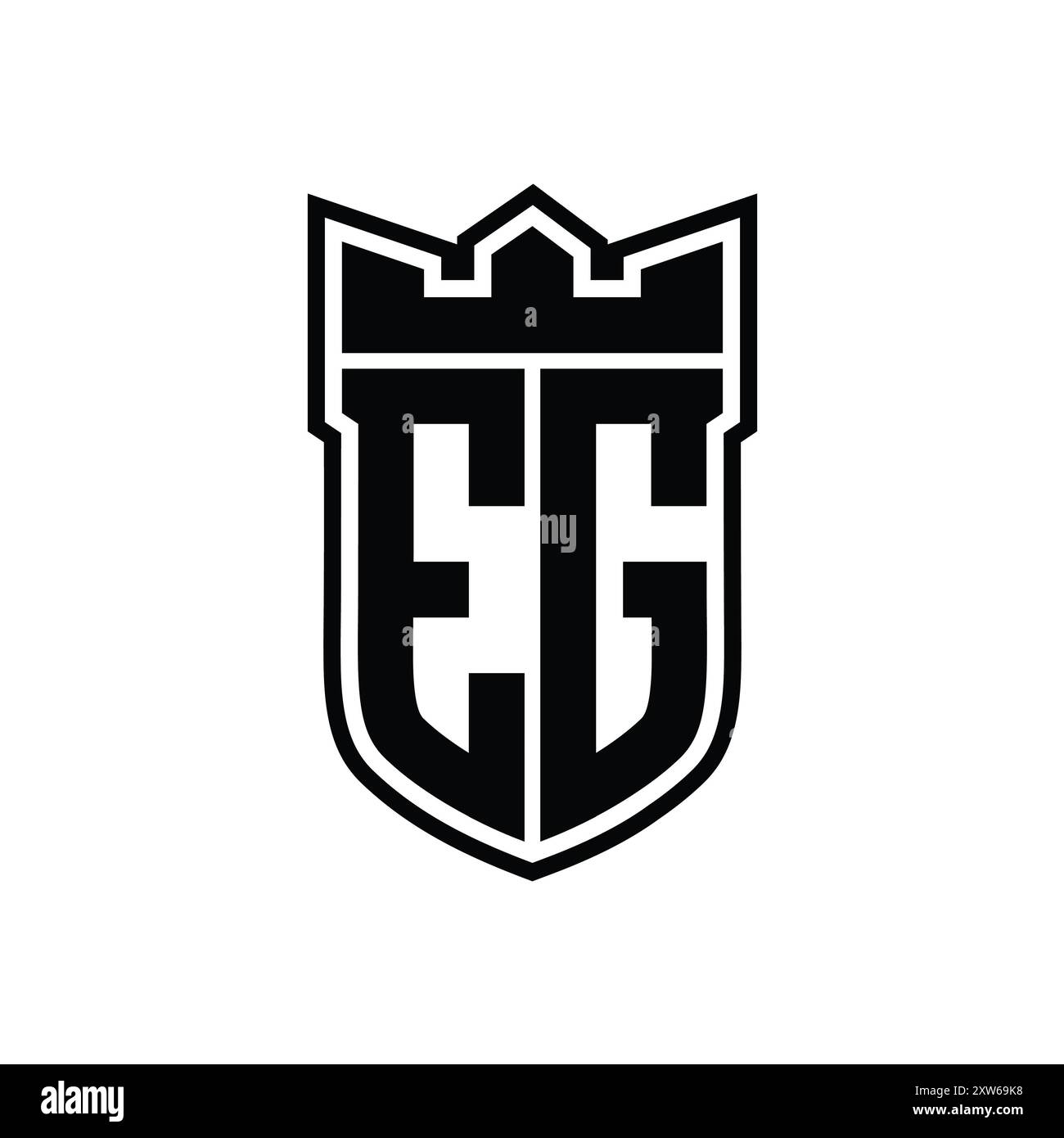 EG Letter logo with shield shape with geometric crown inside black ...