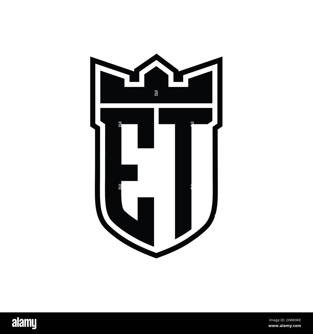 ET Letter logo with shield shape with geometric crown inside black ...