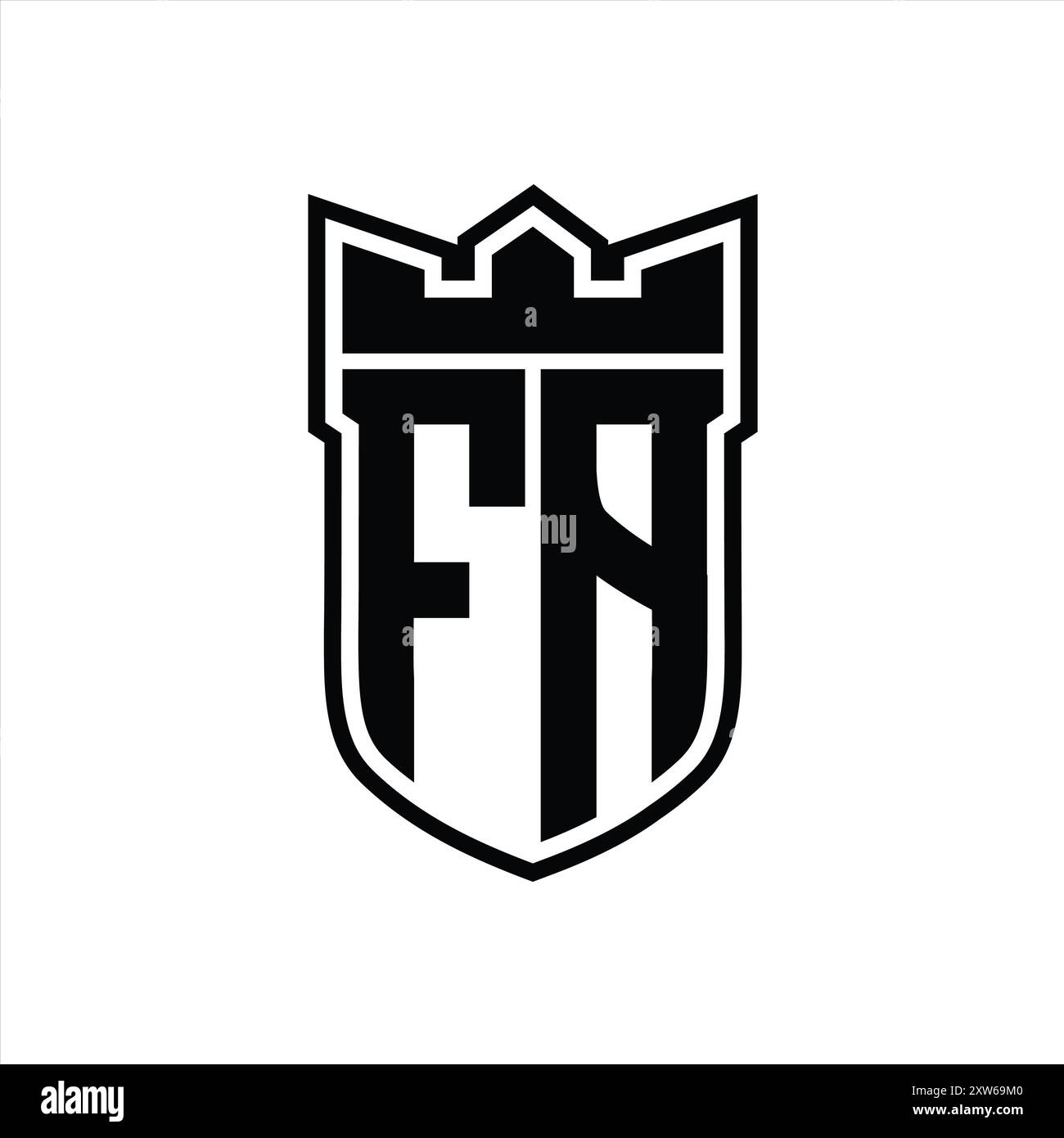 FA Letter logo with shield shape with geometric crown inside black ...