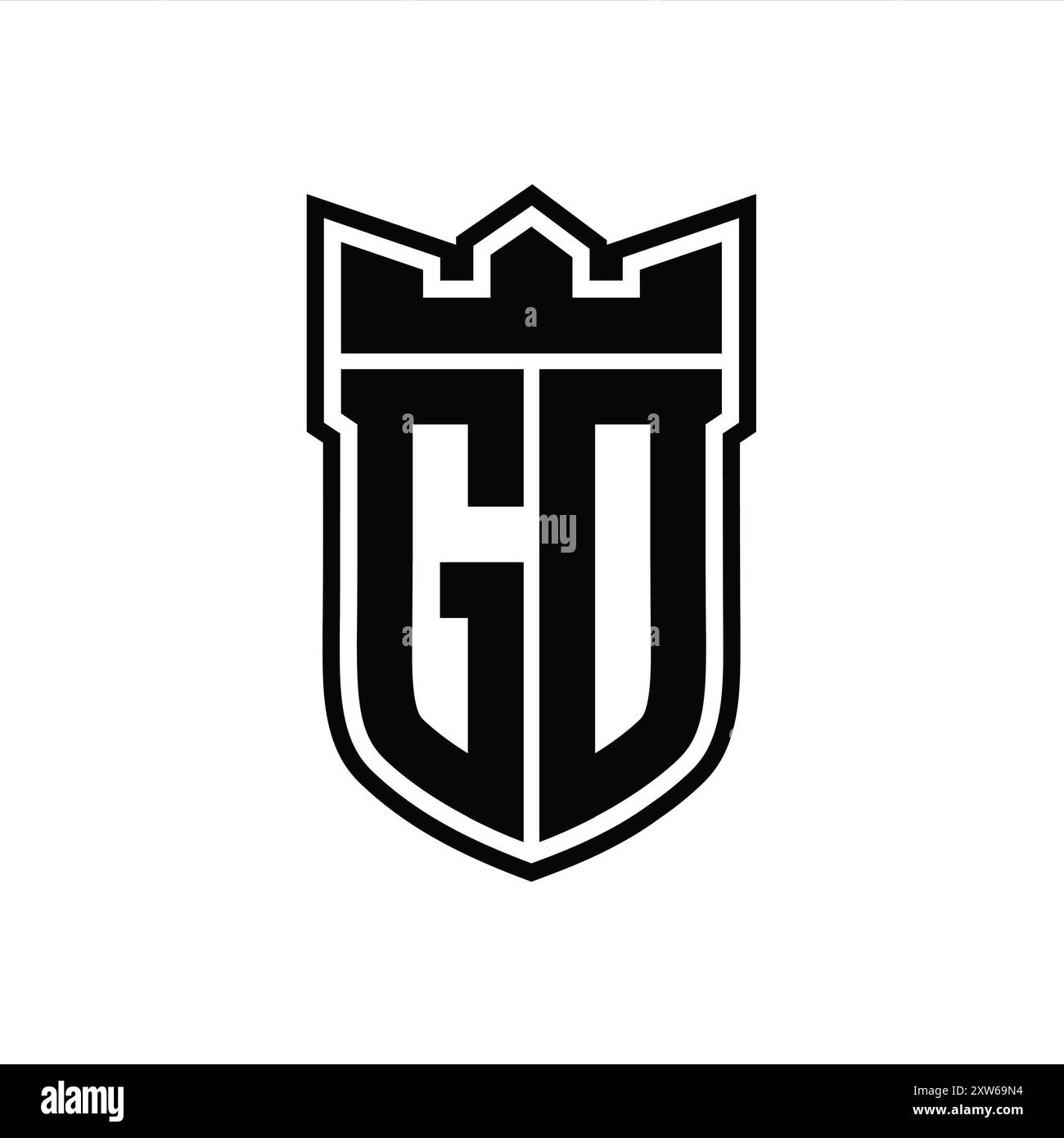GD Letter logo with shield shape with geometric crown inside black ...