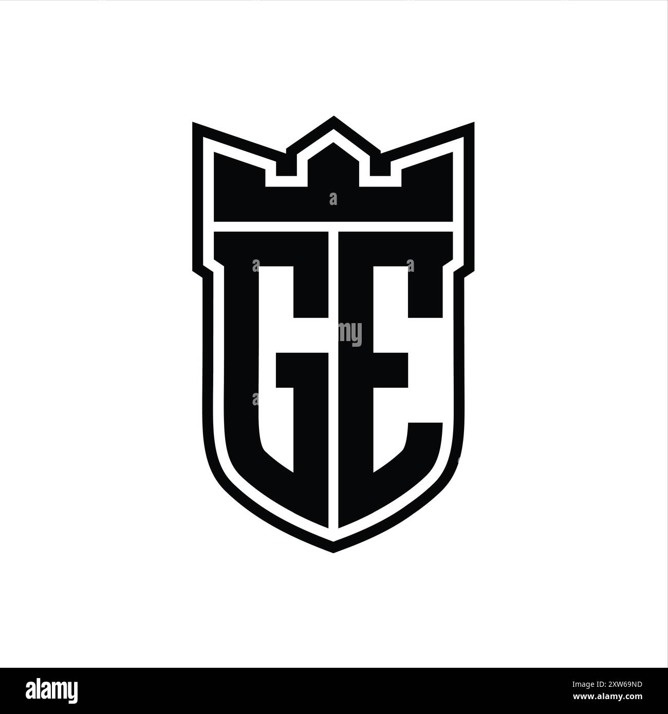GE Letter logo with shield shape with geometric crown inside black ...