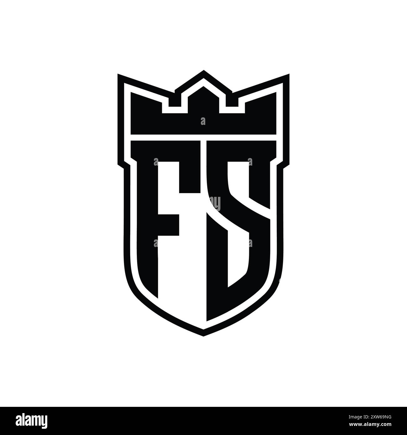 FS Letter logo with shield shape with geometric crown inside black ...