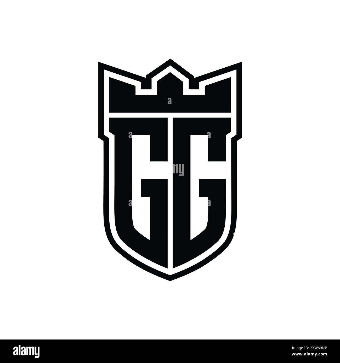 GG Letter logo with shield shape with geometric crown inside black ...