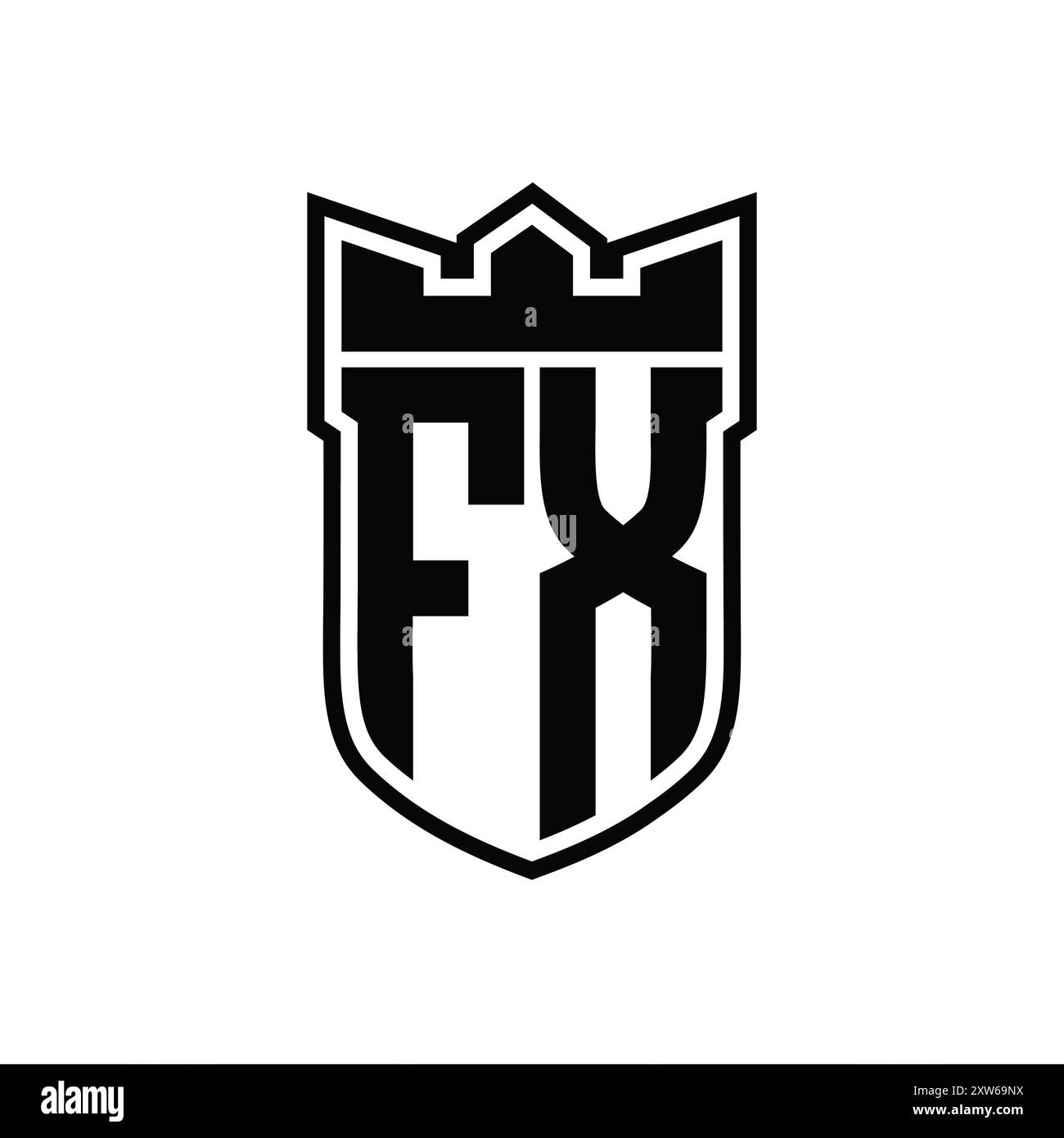 FX Letter logo with shield shape with geometric crown inside black ...