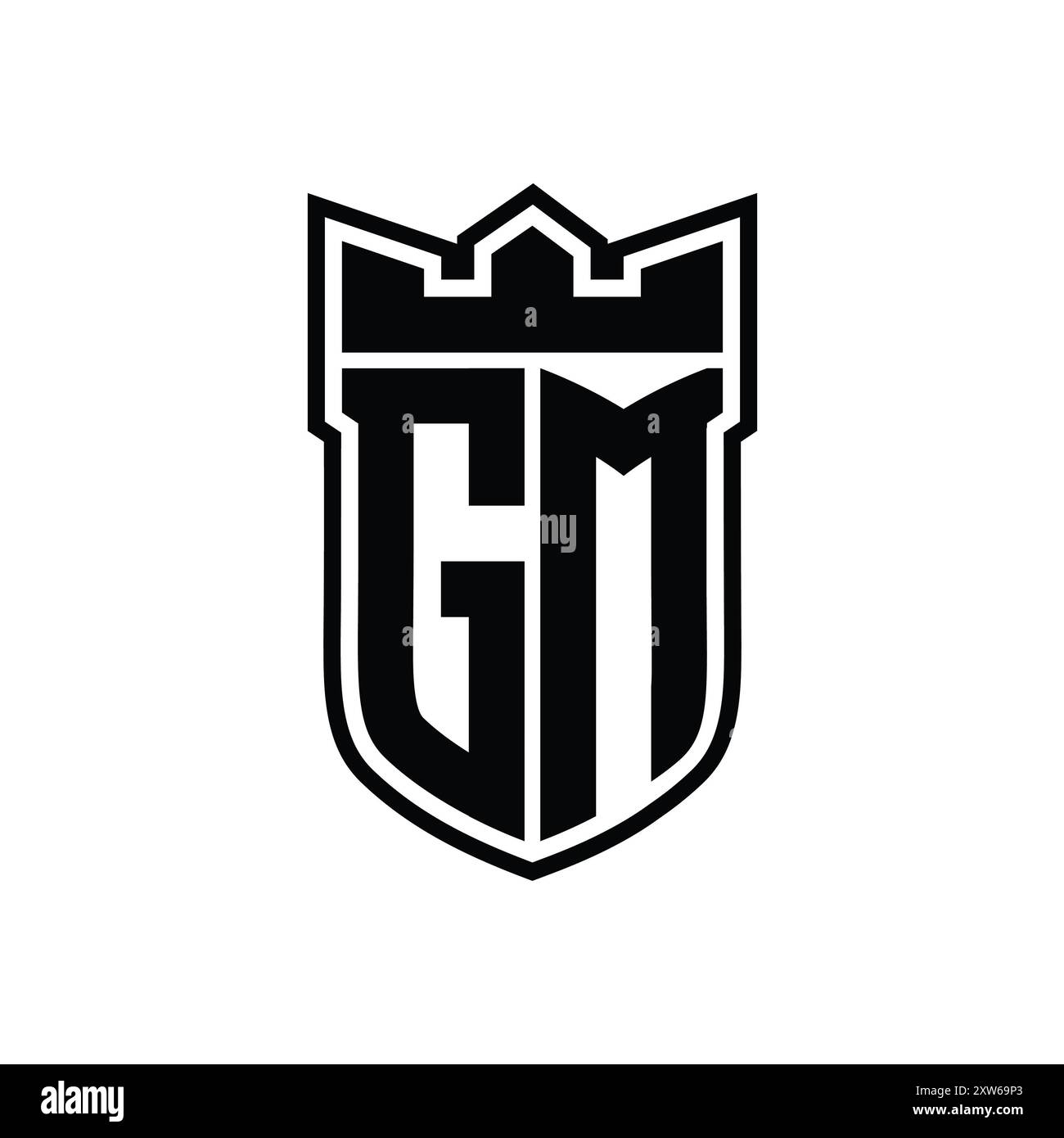 GM Letter logo with shield shape with geometric crown inside black ...