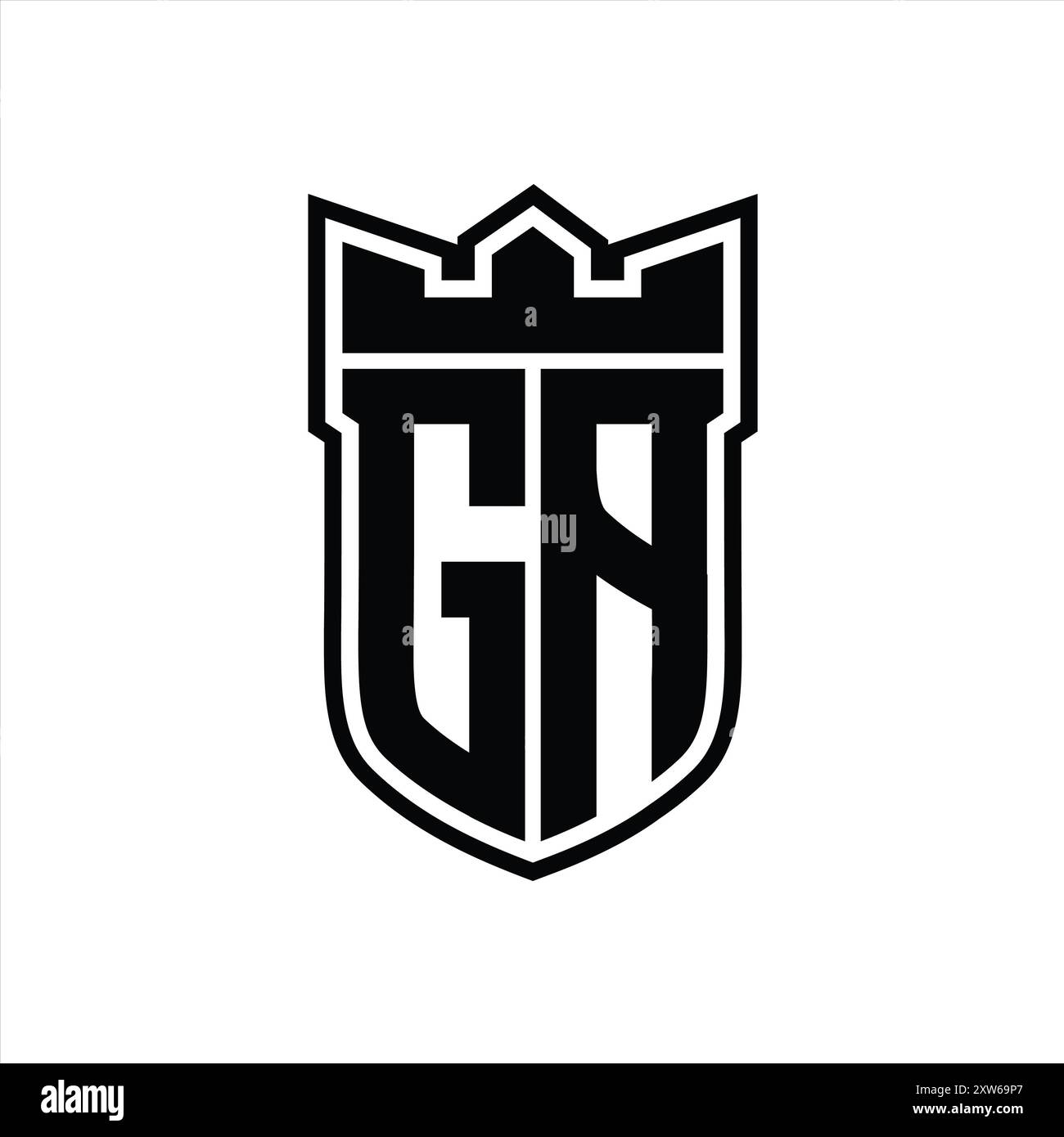 GA Letter logo with shield shape with geometric crown inside black ...