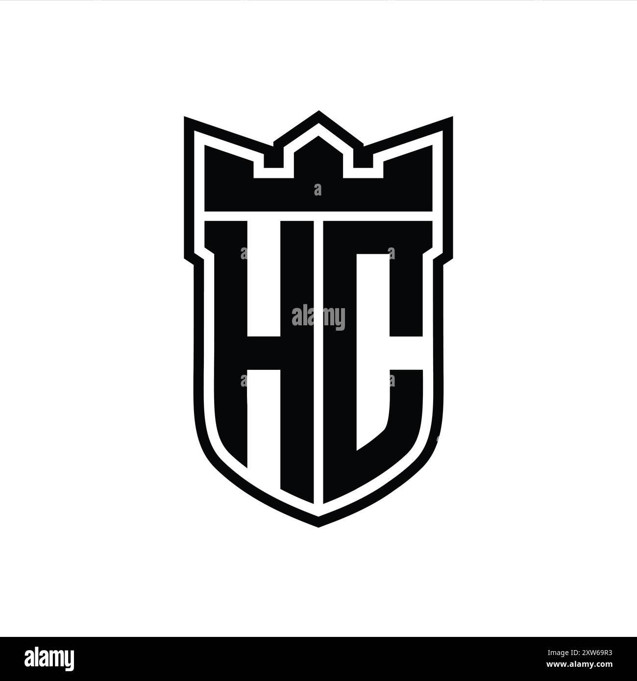 HC Letter logo with shield shape with geometric crown inside black ...