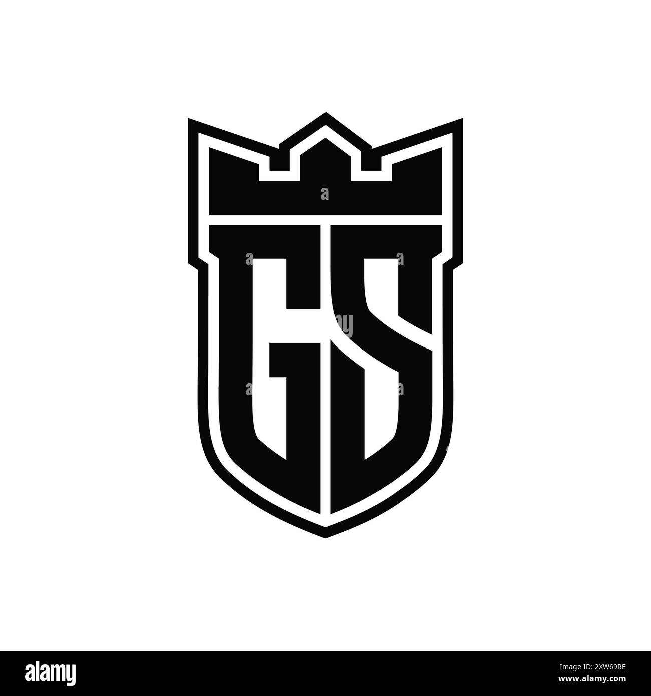 GS Letter logo with shield shape with geometric crown inside black ...