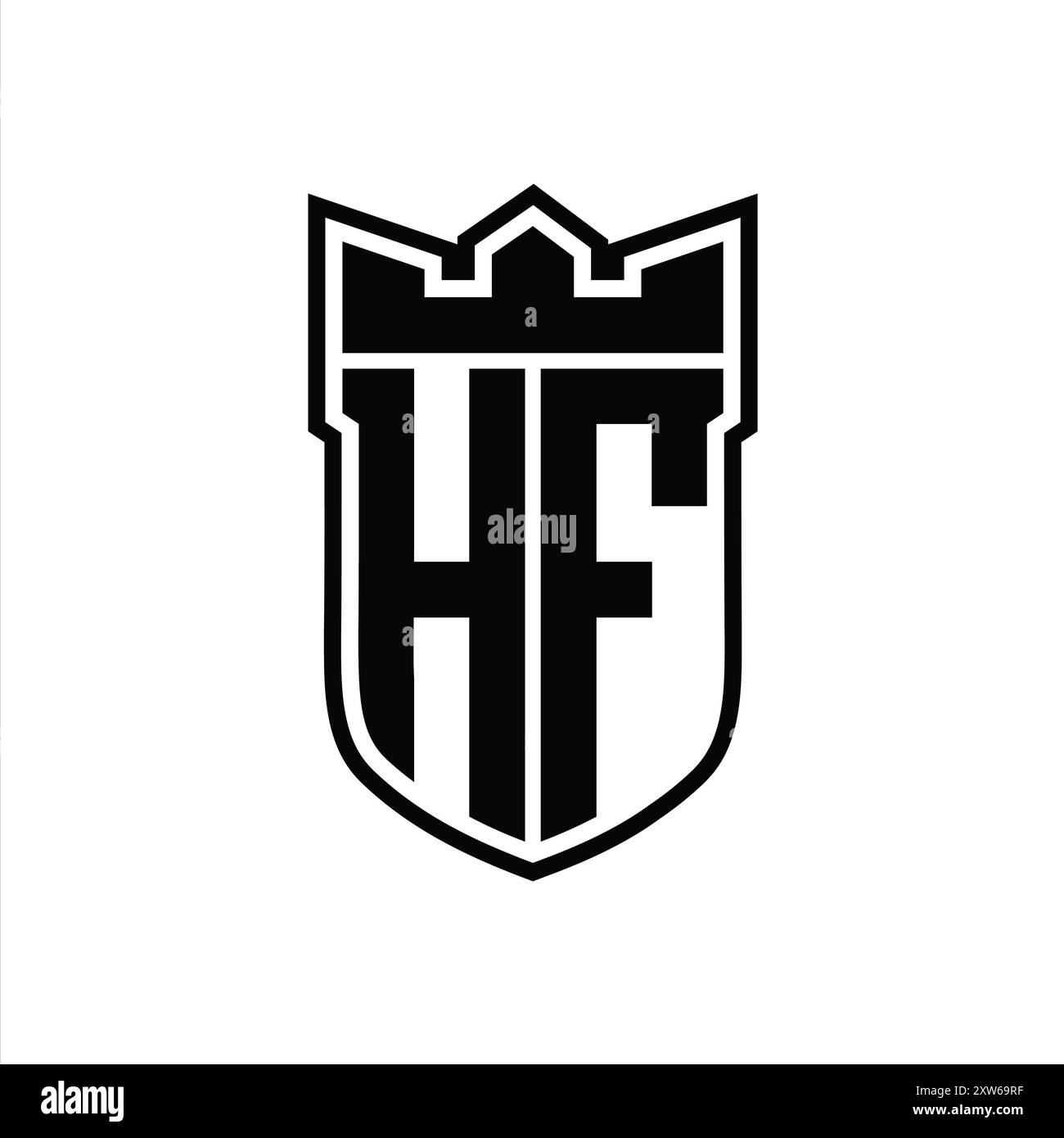 HF Letter logo with shield shape with geometric crown inside black ...
