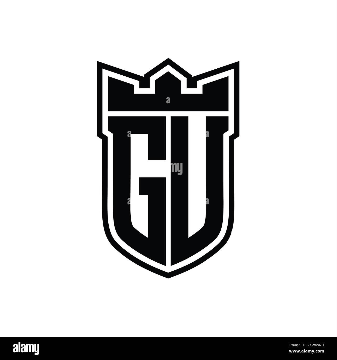 GU Letter logo with shield shape with geometric crown inside black ...