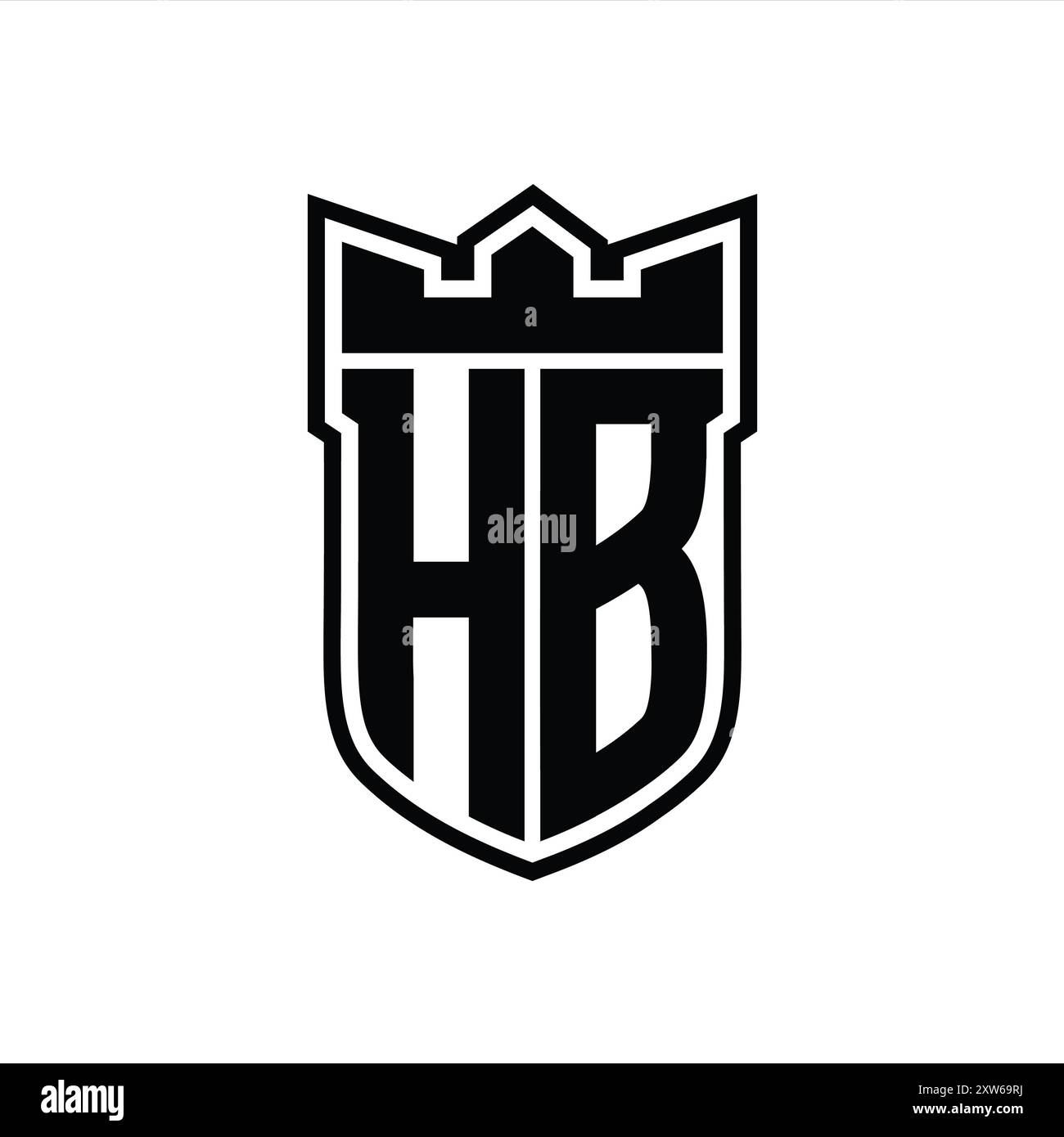 HB Letter logo with shield shape with geometric crown inside black ...