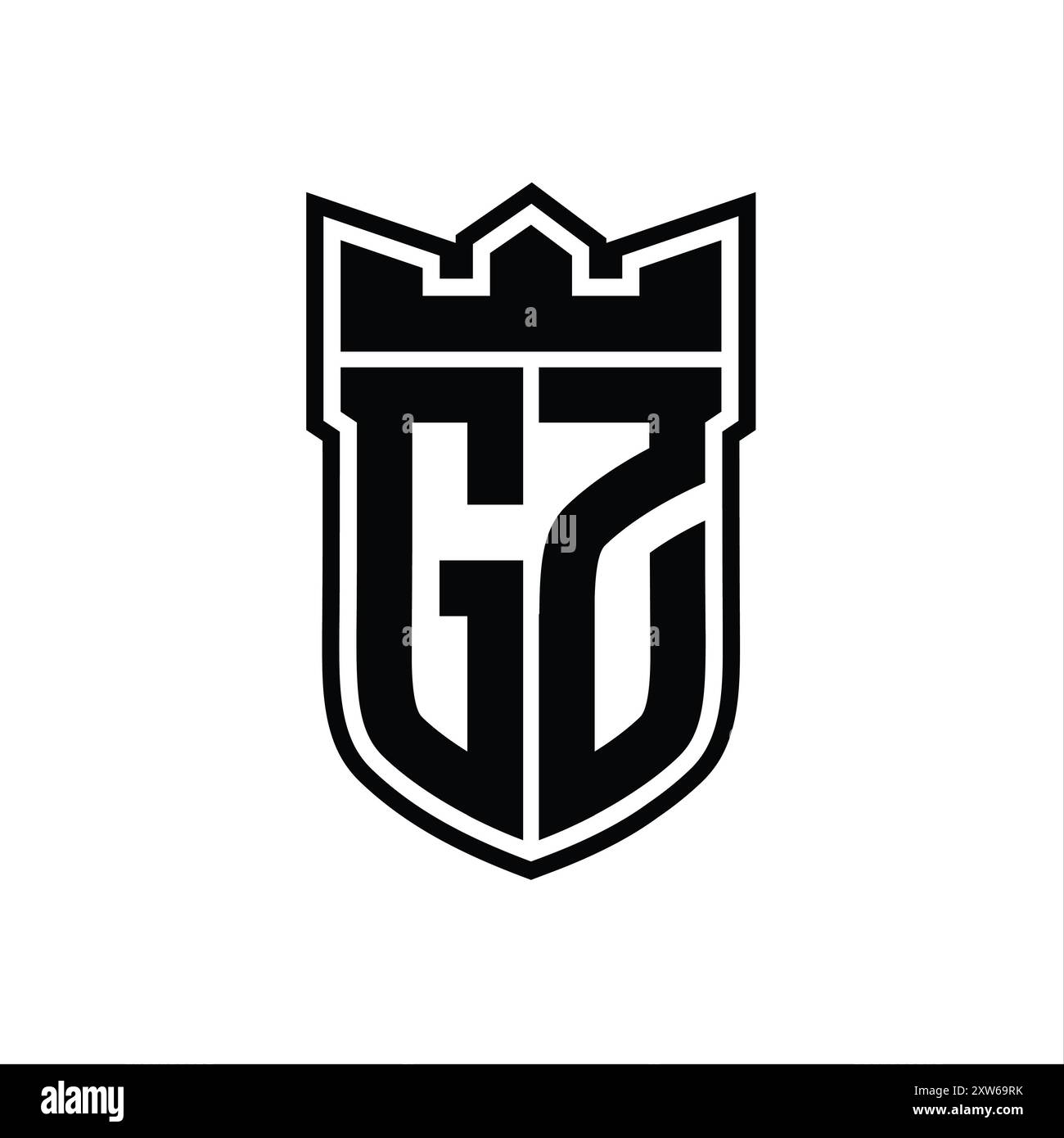 GZ Letter logo with shield shape with geometric crown inside black ...