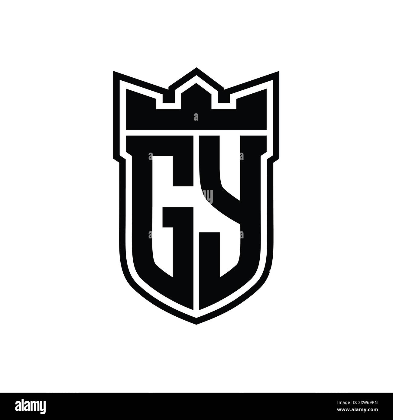 GY Letter logo with shield shape with geometric crown inside black ...