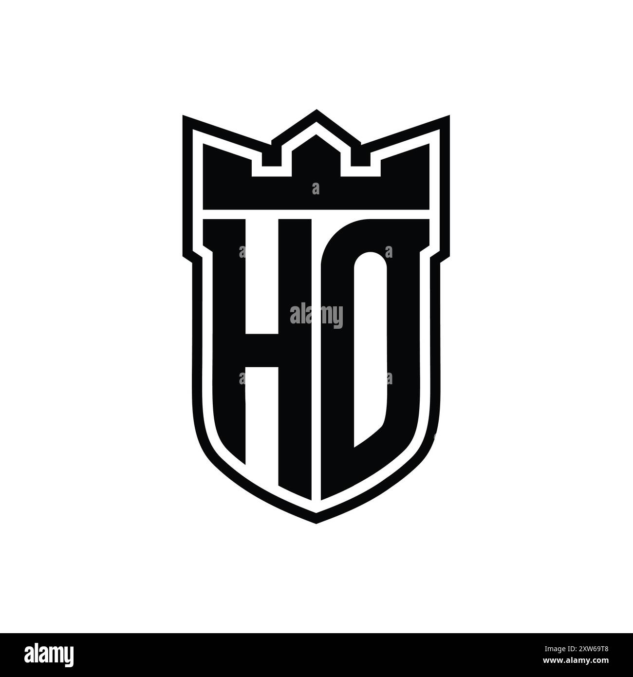 HO Letter logo with shield shape with geometric crown inside black ...