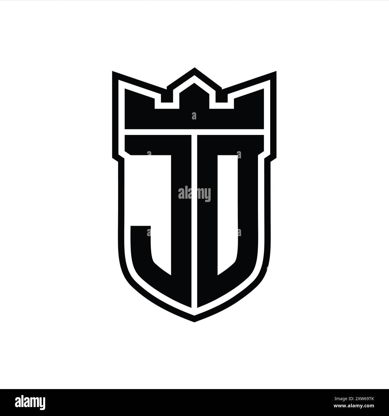 JD Letter logo with shield shape with geometric crown inside black ...