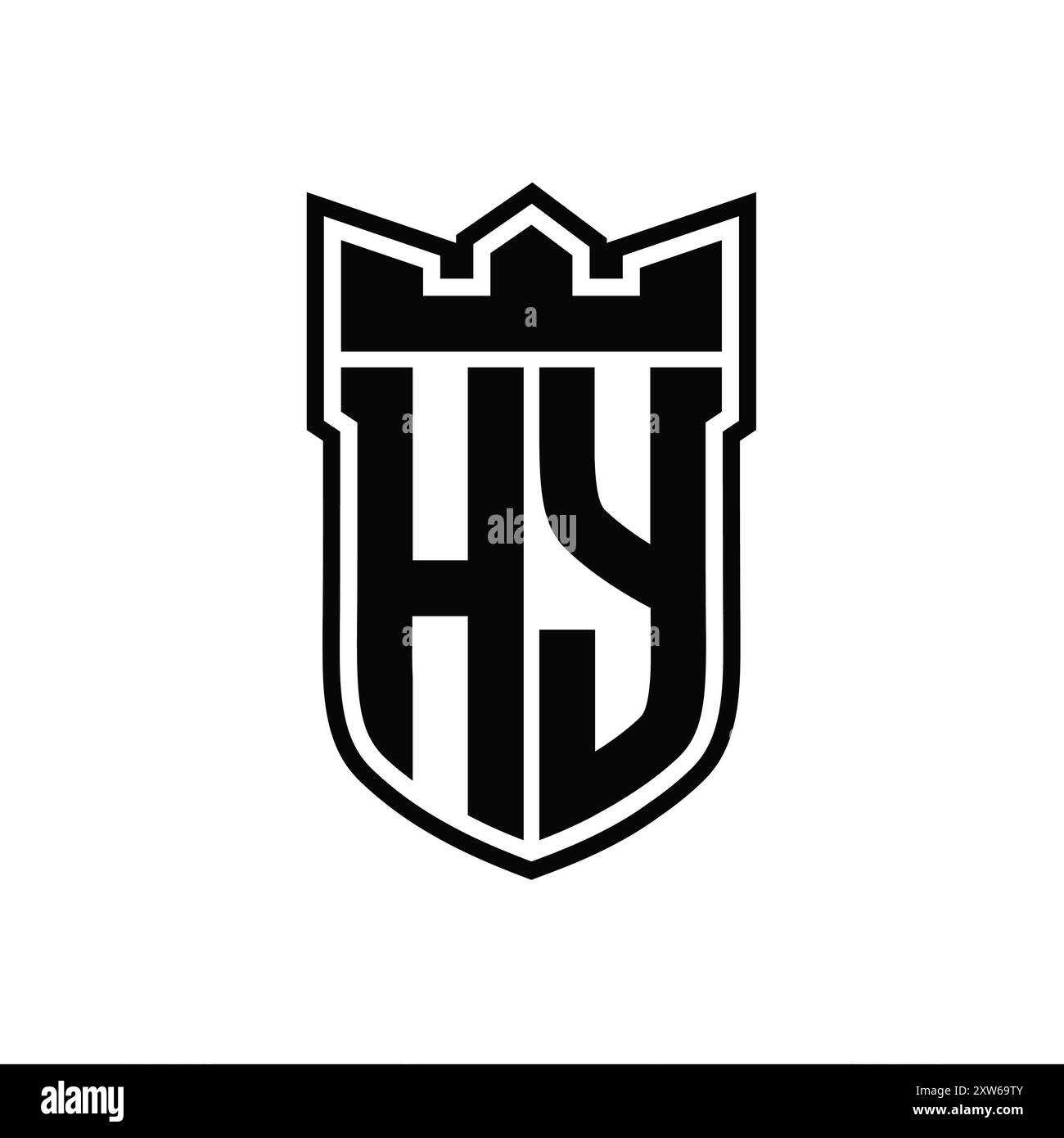 HY Letter logo with shield shape with geometric crown inside black ...