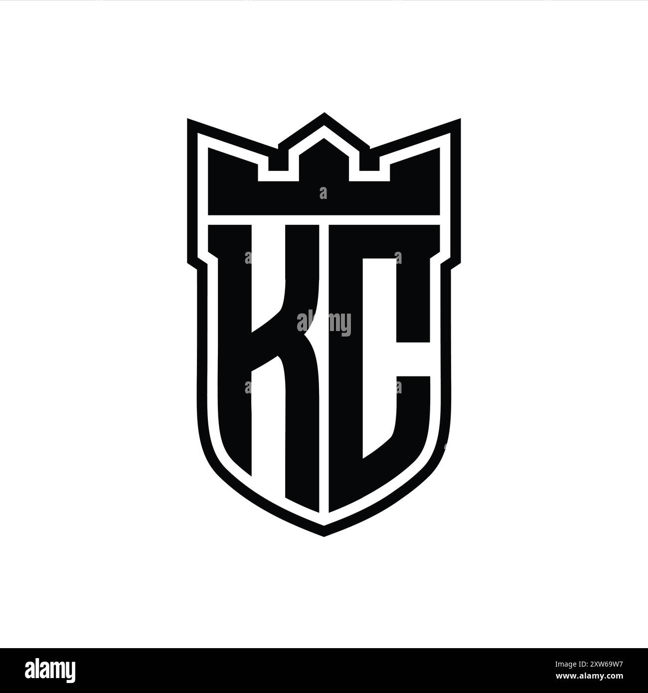 KC Letter logo with shield shape with geometric crown inside black ...