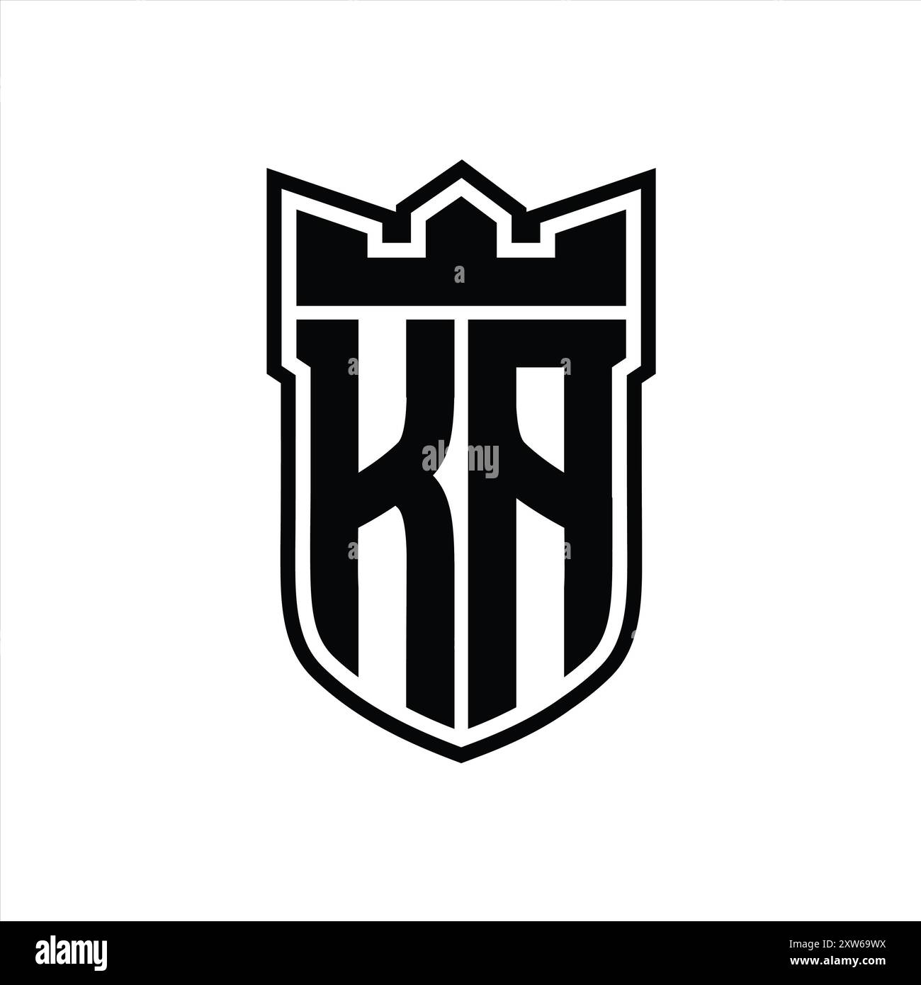 KA Letter logo with shield shape with geometric crown inside black ...