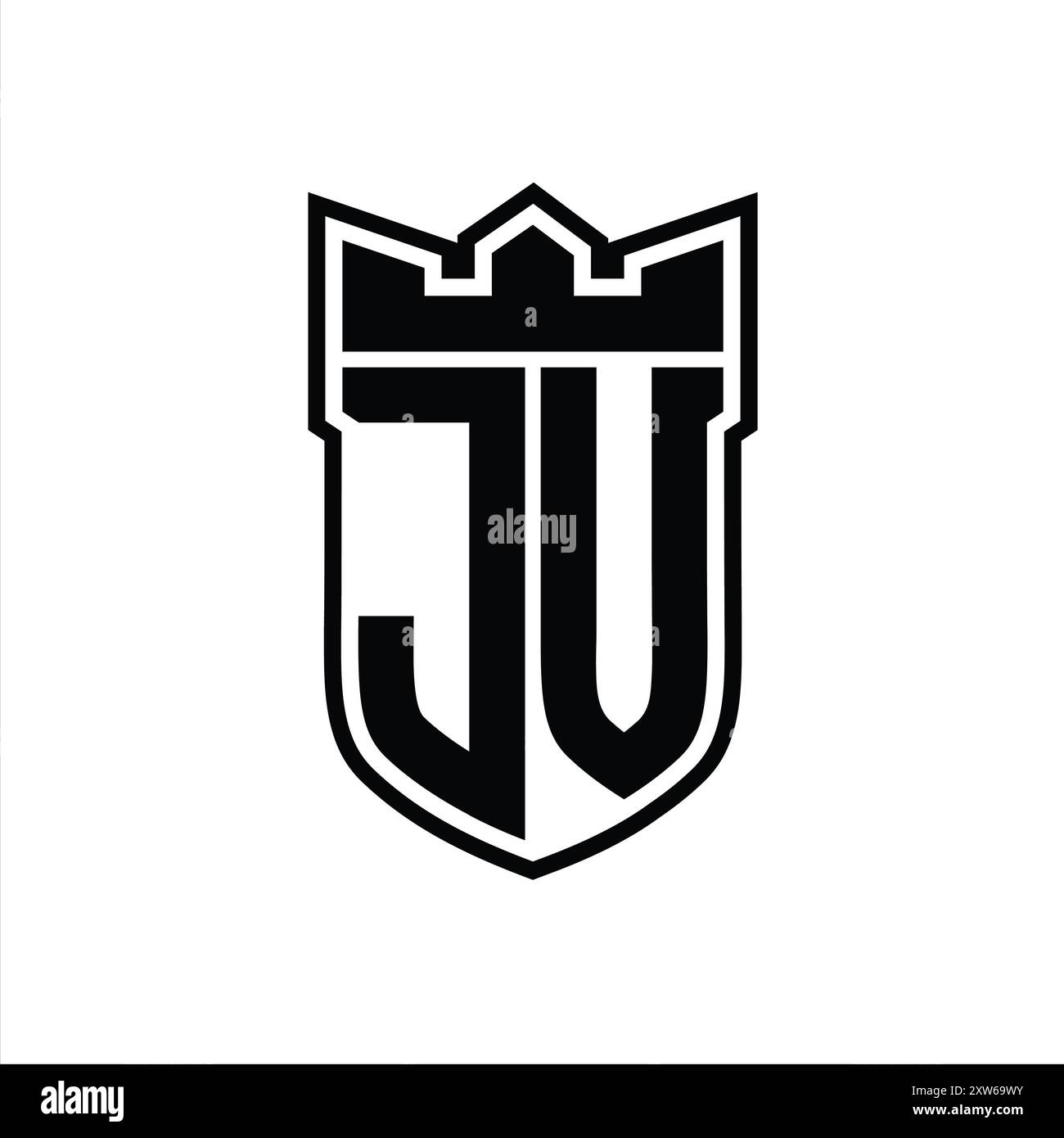 JV Letter logo with shield shape with geometric crown inside black ...