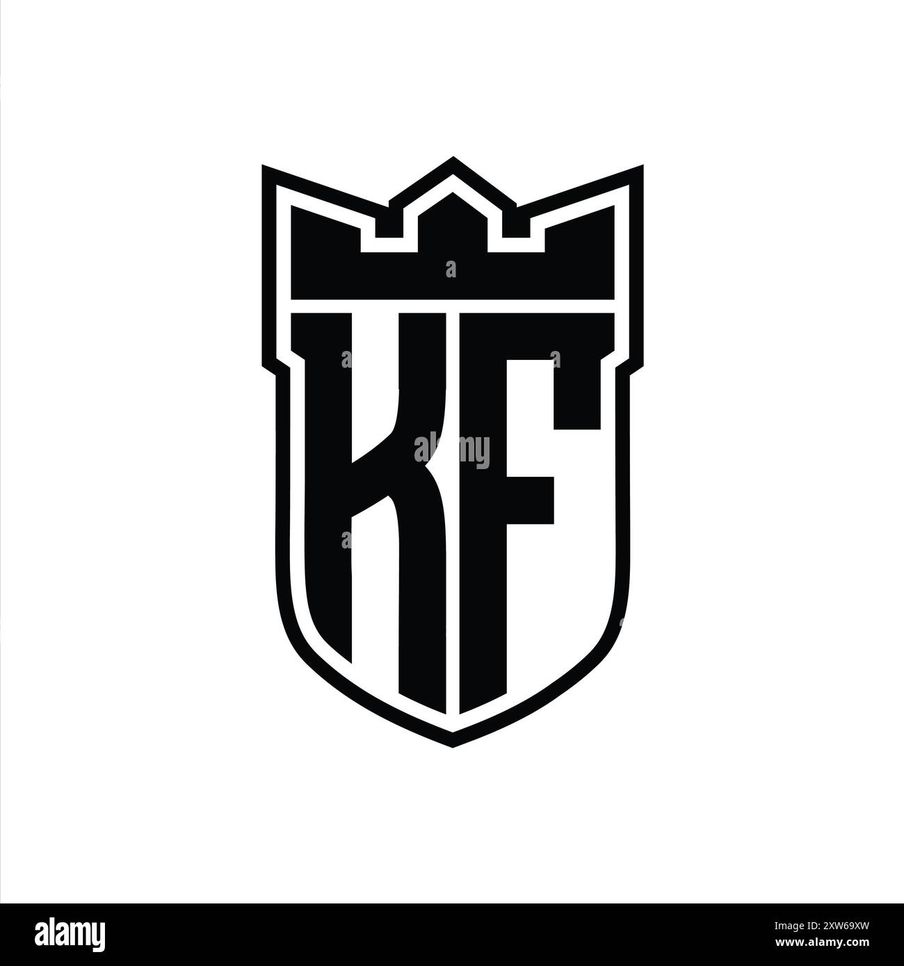 KF Letter logo with shield shape with geometric crown inside black ...